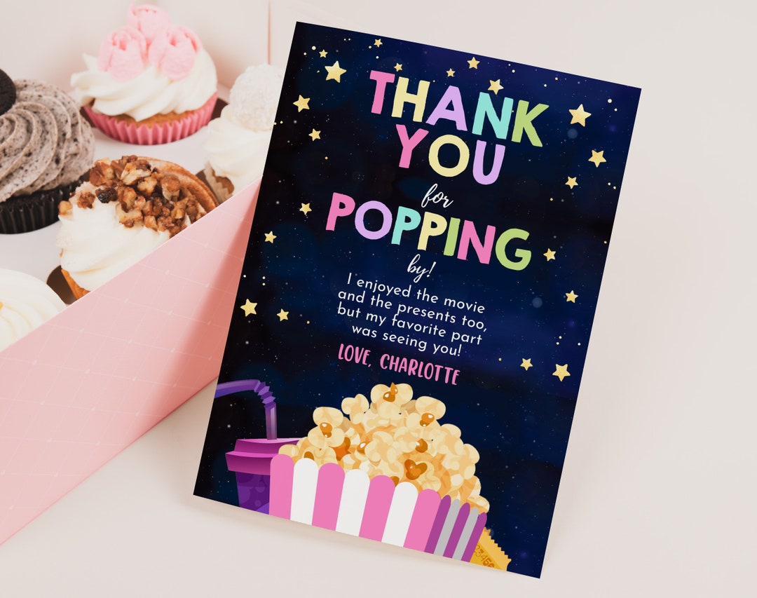 Backyard Movie Night Birthday Thank You Card Girls Slumber Party Thank ...