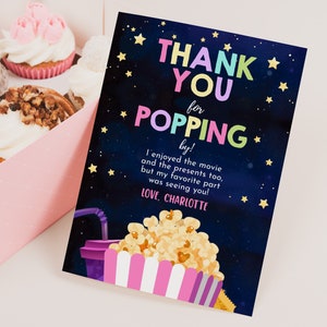 Backyard Movie Night Birthday Thank You Card Girls Slumber Party Thank ...