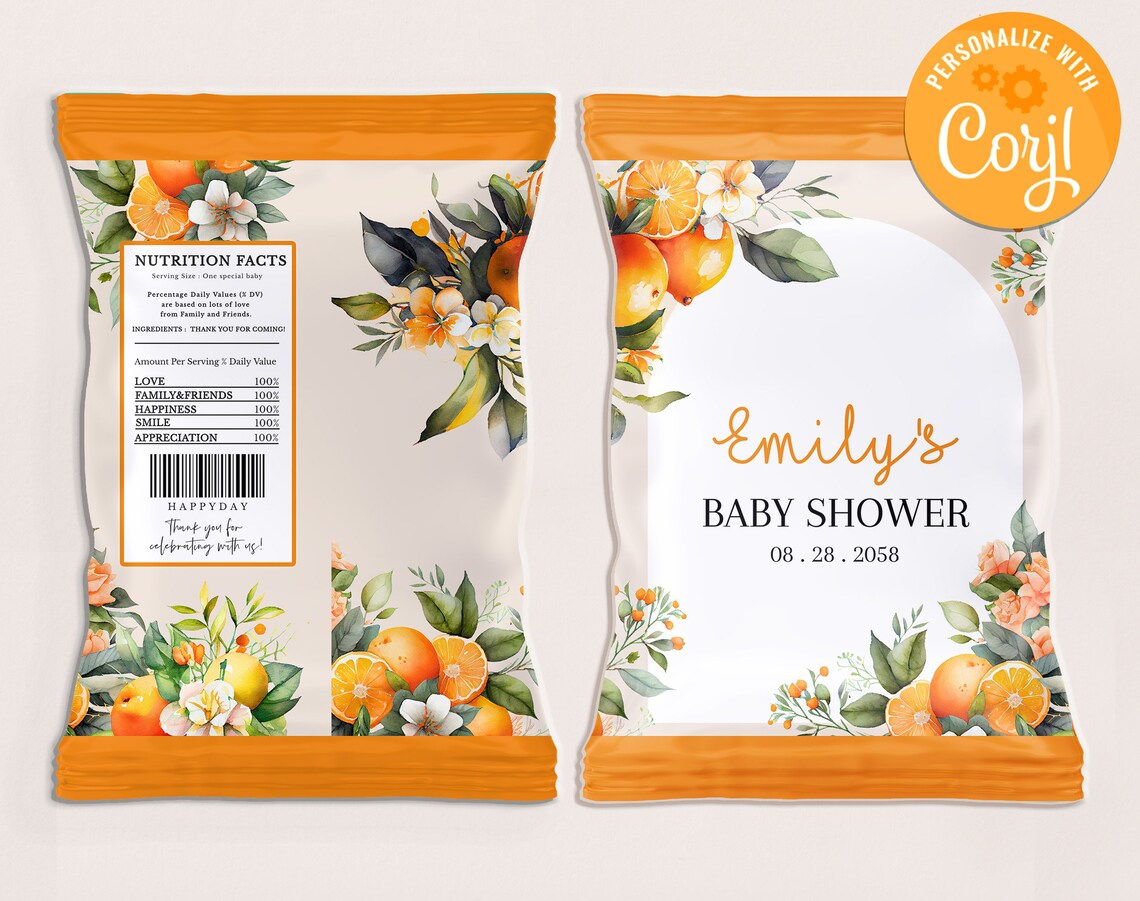 Orange Chip Bag Label Little Cutie Girl Baby Shower Party Decor ...
