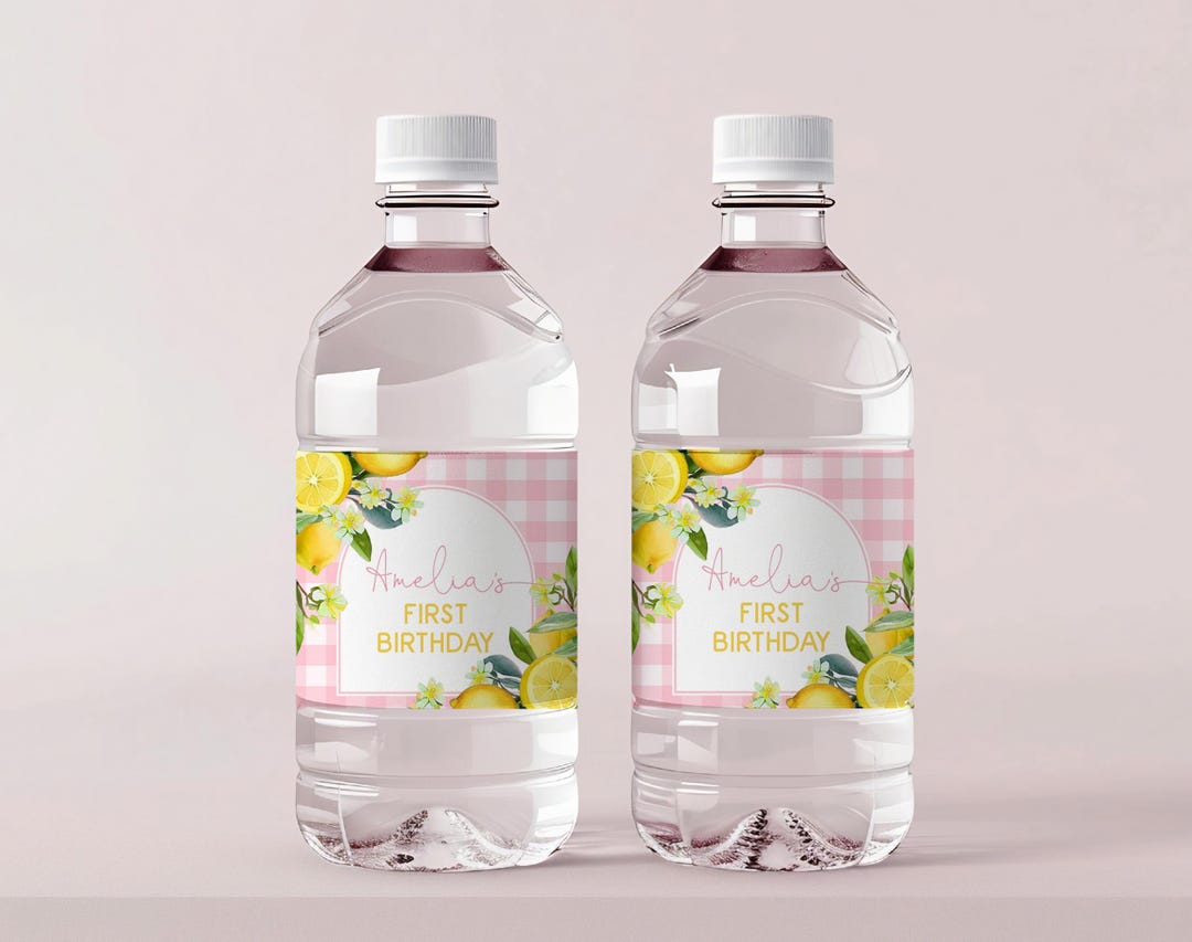 Pink Lemonade Birthday Water Bottle Label Lemon Drink Label Sweet One ...