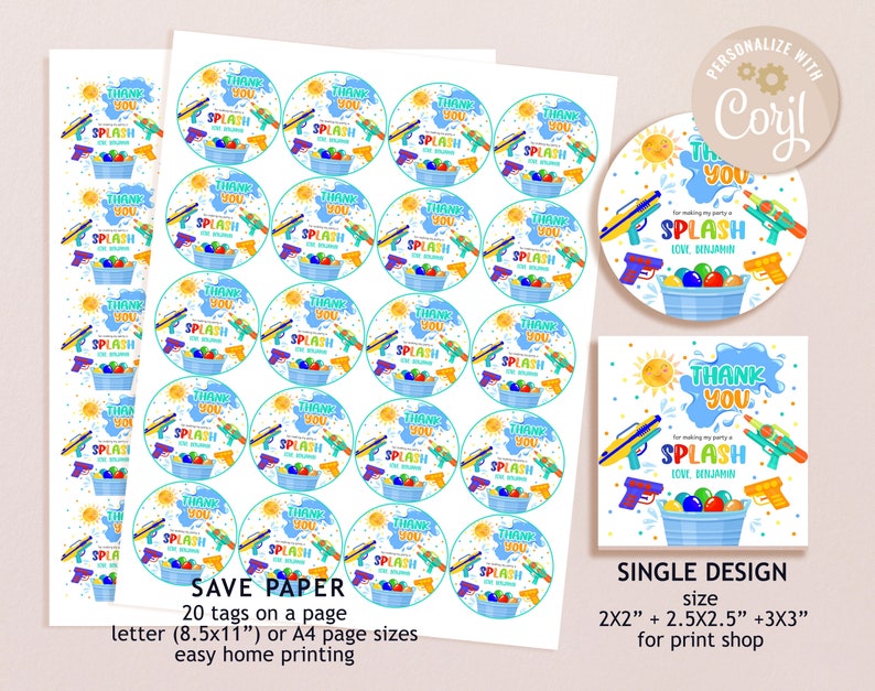 Water Balloon Favor Tags Water Gun Birthday Gift Tags Let's Get Soaked ...