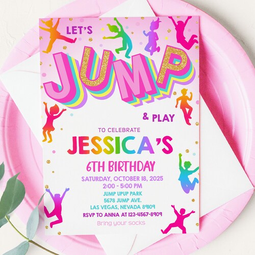 Jump Invitation Trampoline Invites Instant Download Jump - Etsy