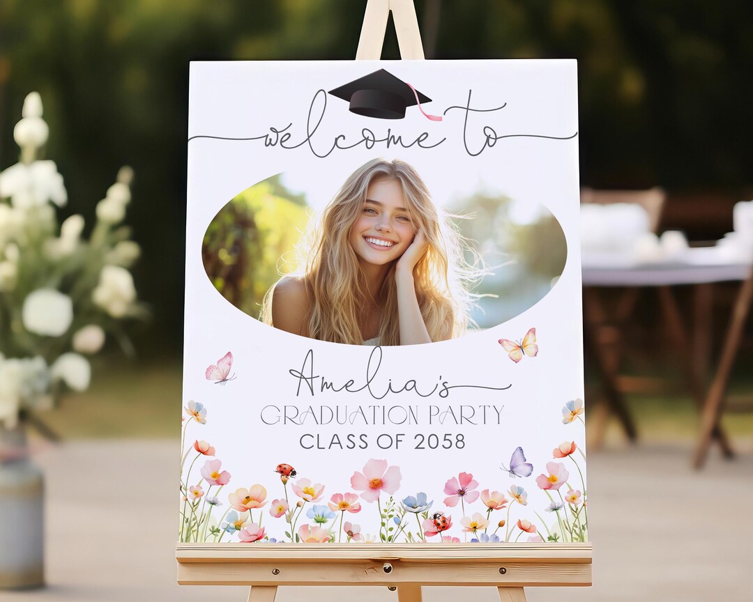 Wildflower Graduation Photo Welcome Sign Spring Flower Butterfly Floral ...