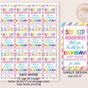 Sip Sip Hooray Teacher Appreciation Week Gift Tag School Classroom ...