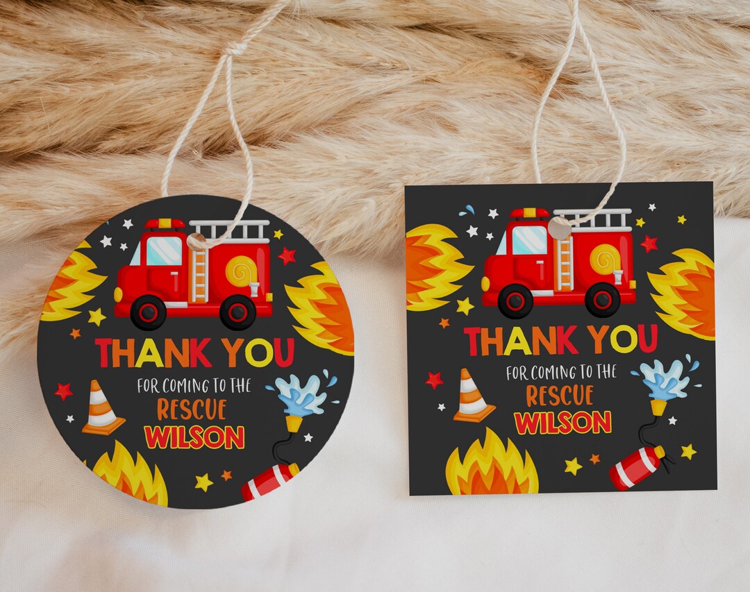 Firetruck Gift Tags Boy 1st Birthday Party Favors Fireman Firefighter ...