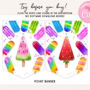 Popsicle Birthday Banner Boy Girl 1st Birthday Party Decor Ice Cream ...