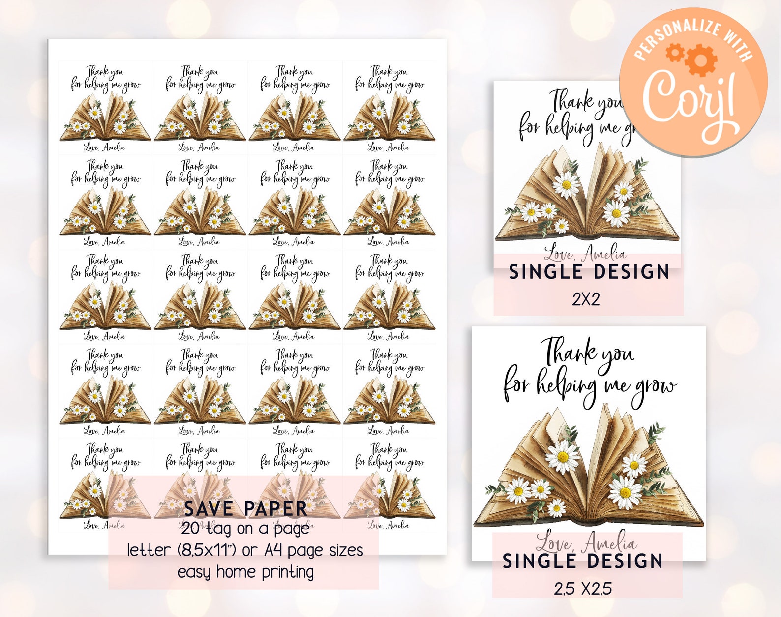 Thank You for Helping Me Grow Squre Tag Teacher Appreciation Printable ...