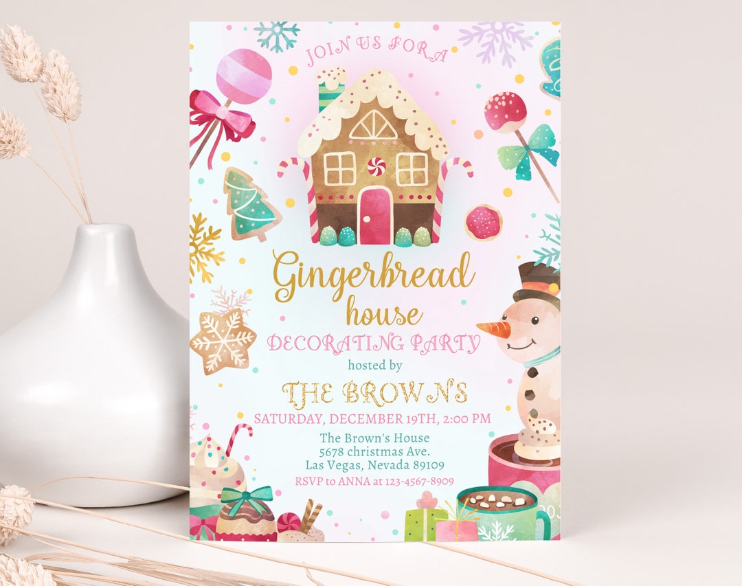 Gingerbread House Decorating Party Invitation Kids Christmas Party ...