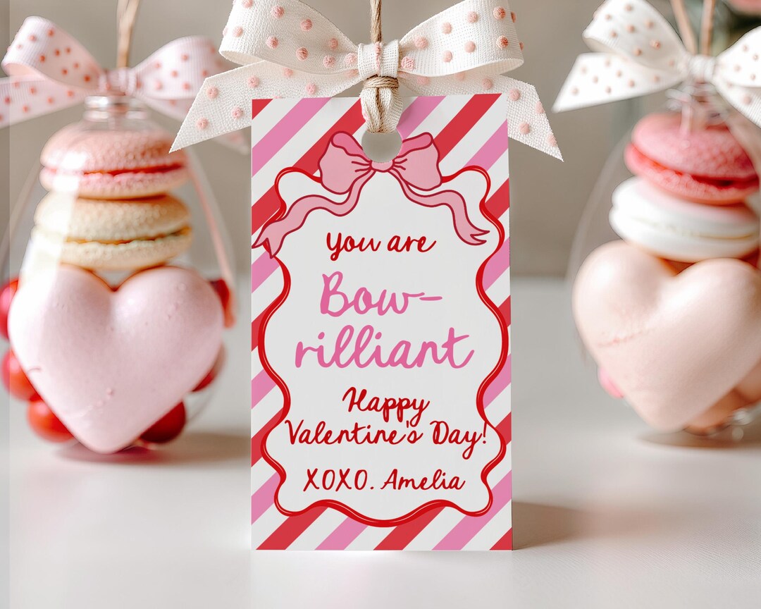 Valentine's Day Gift Tags, Pink Red Whimsical Bow Tag, You Are ...