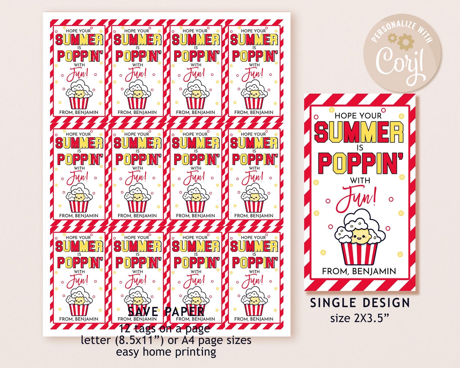 Hope Your Summer is Poppin' With Fun Popcorn Gift Tag End of School ...