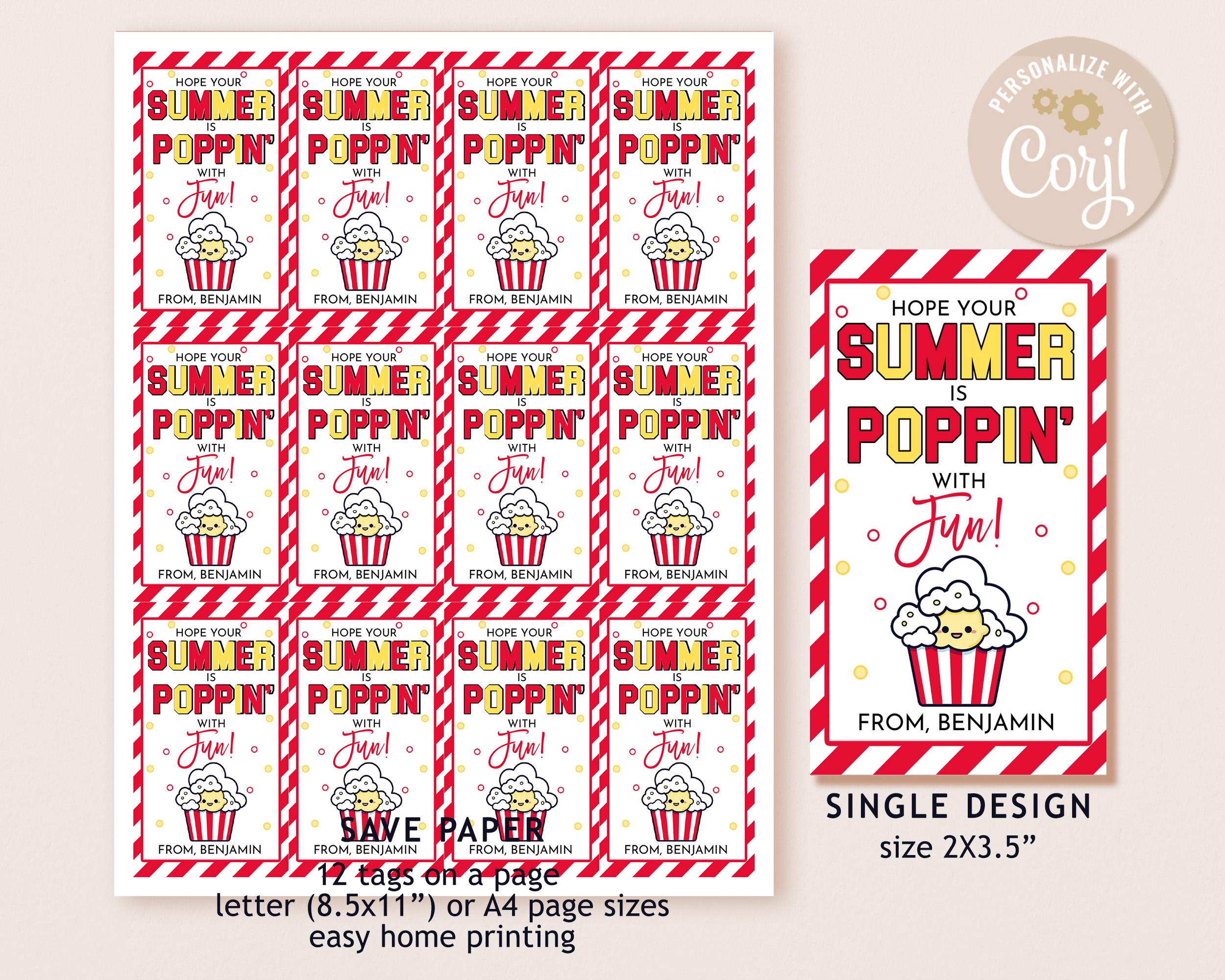 Hope Your Summer is Poppin' With Fun Popcorn Gift Tag End of School ...