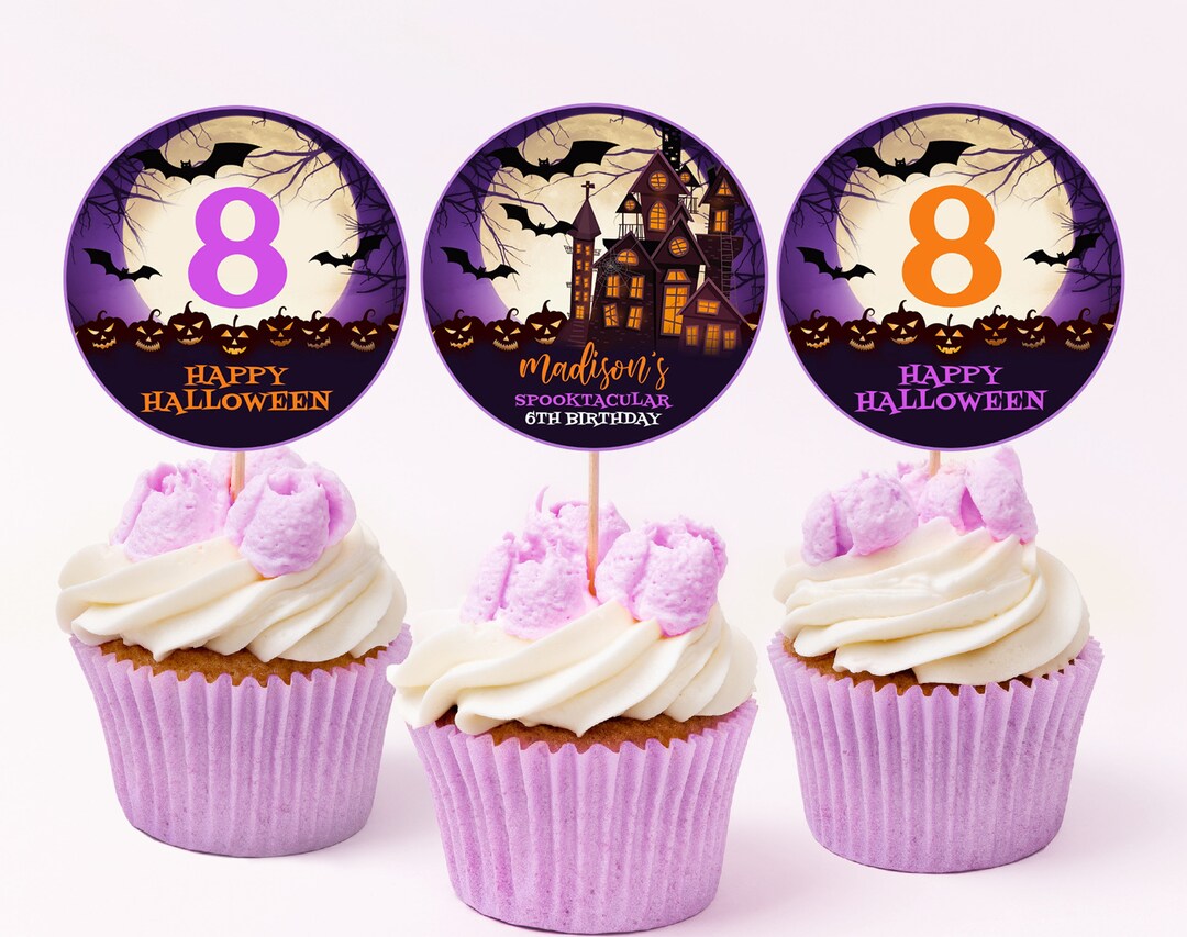 Halloween Birthday Cupcake Toppers Kids Halloween Party Decor Haunted ...