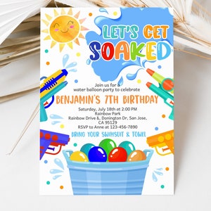 Water Balloon Birthday Invitation Water Gun Birthday Invite Let's Get ...