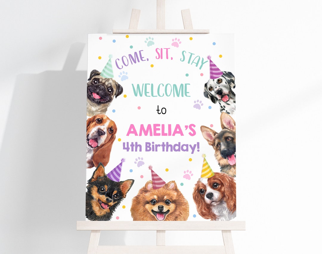 Dog Birthday Welcome Sign Girl 1st First Birthday Party Decor Pink ...