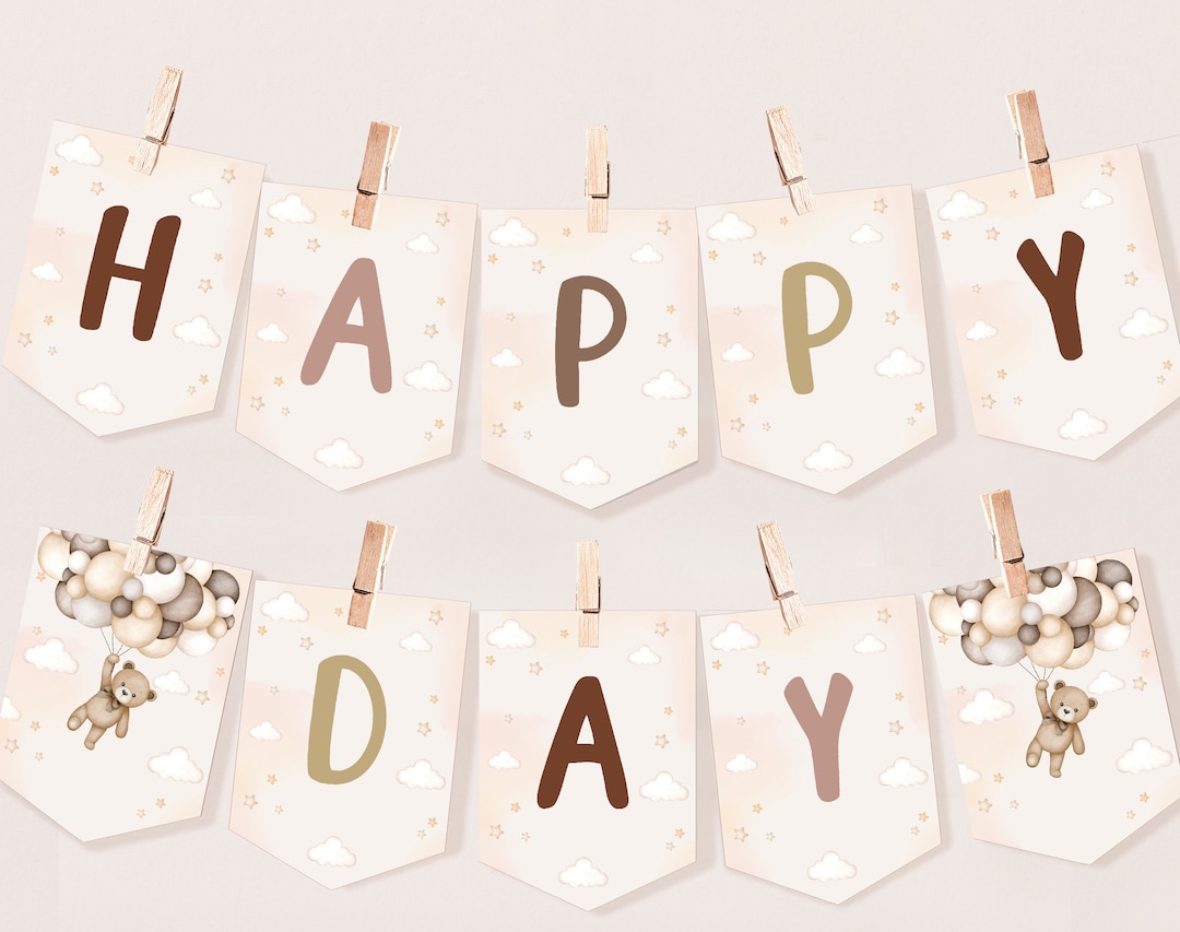 Teddy Bear Birthday Banner Boy Girl 1st Birthday Party Decor Neutral ...