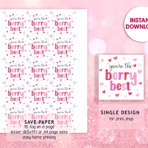 You're the Berry Best Gift Tag Printable Valentines Day Tags Pink Red ...