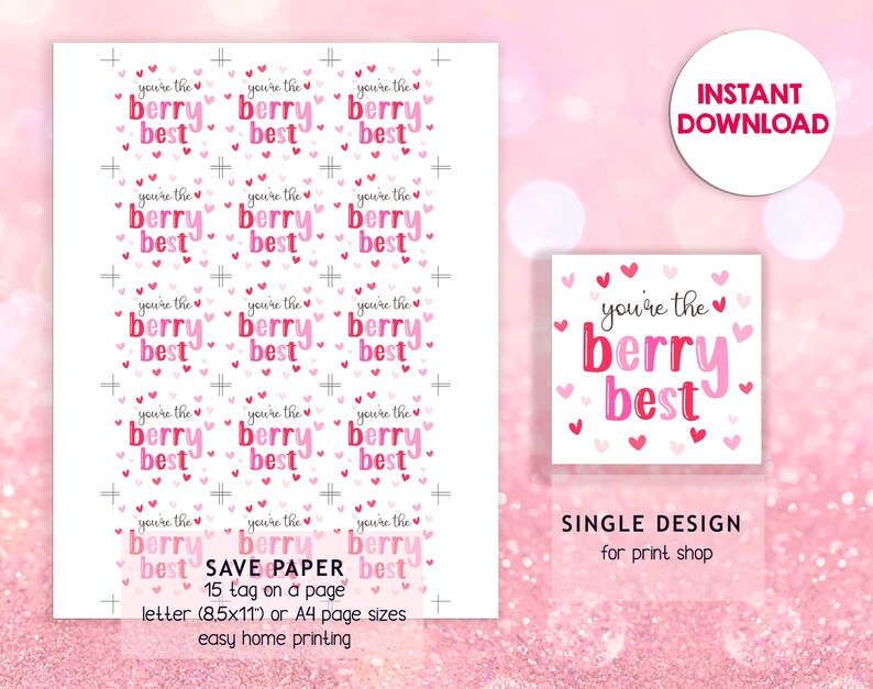 You're the Berry Best Gift Tag Printable Valentines Day - Etsy