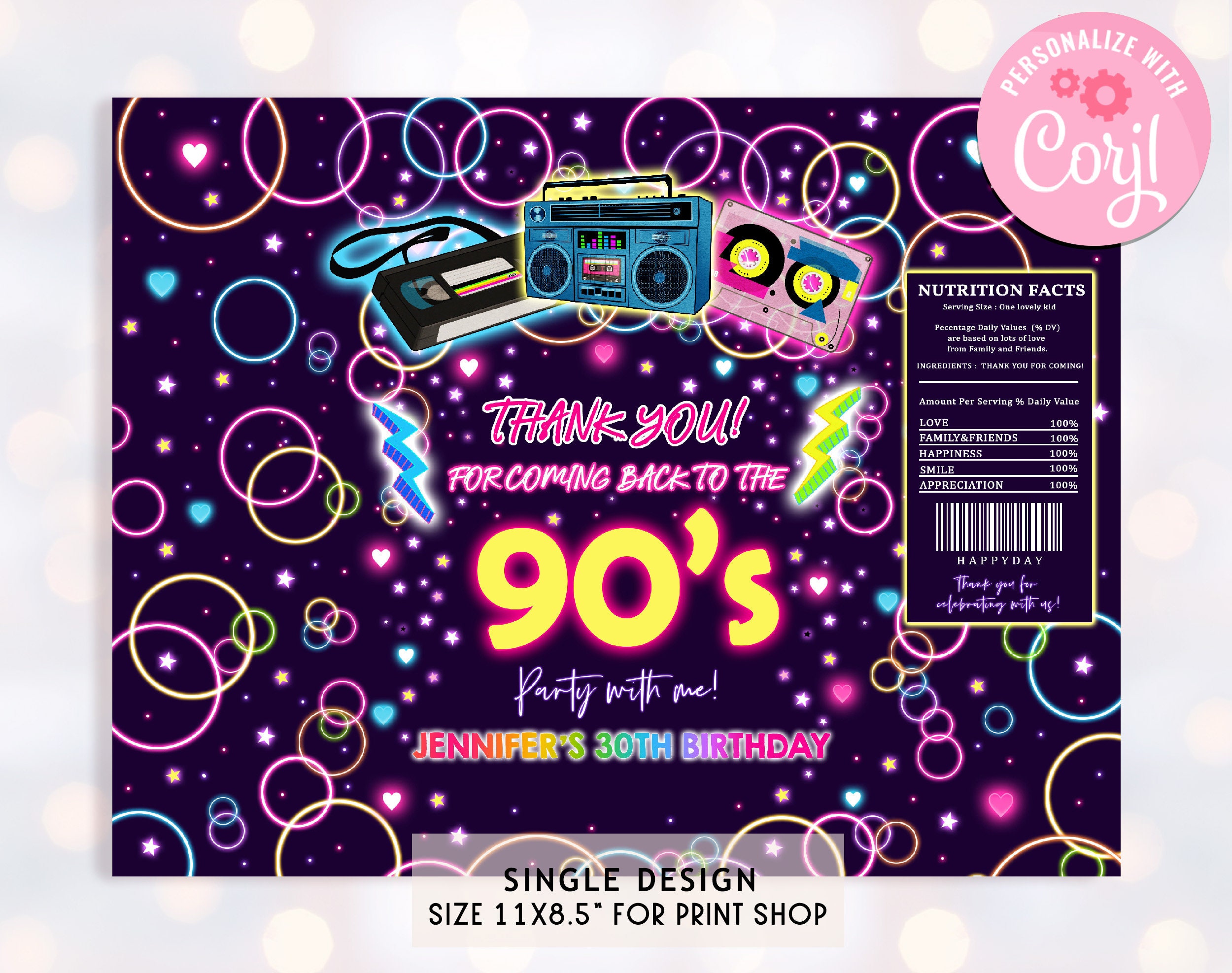 90s Party Chip Bag Labels 40th Birthday Decor 80s Retro Back 1990s ...