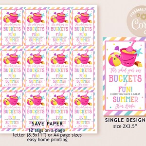 Buckets of Fun Gift Tags End of School Year Favor Tags Last Day of ...