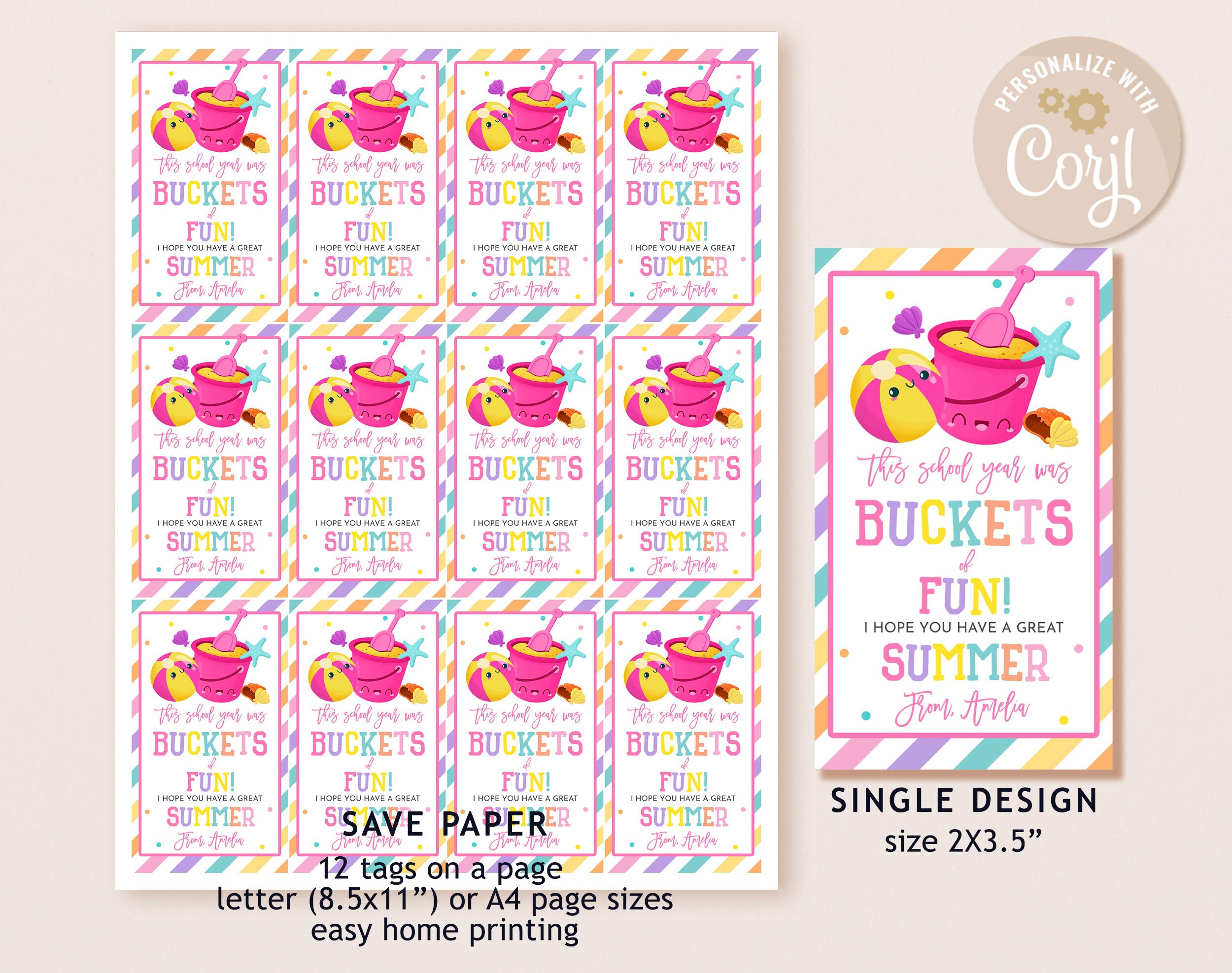 Buckets of Fun Gift Tags End of School Year Favor Tags Last Day of ...
