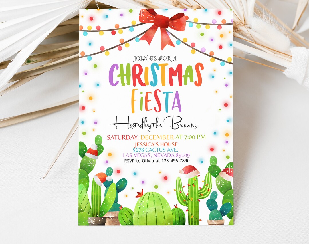 Christmas Fiesta Invitation, Mexican Cactus Christmas Party Invite ...
