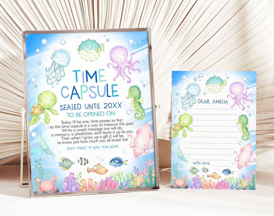 Under the Sea Birthday Time Capsule Sign Ocean Animals Boy 1st Birthday ...