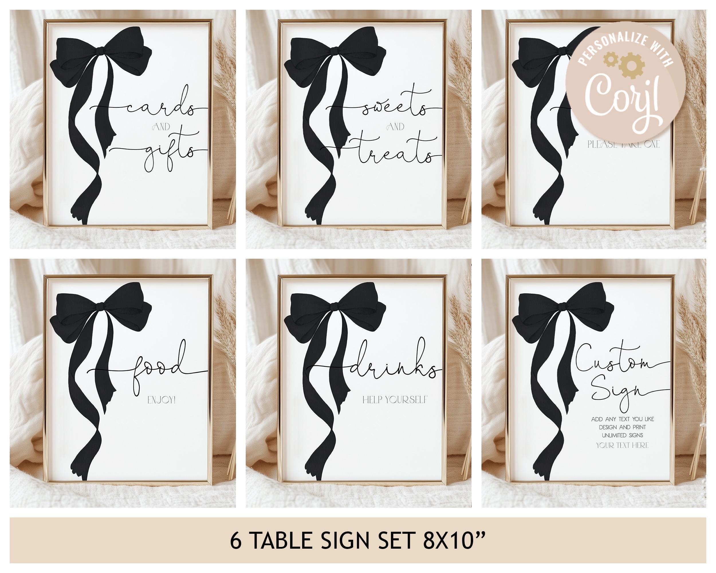 Black Bow Baby Shower Table Signs Set Coquette Birthday Poster Bundle ...