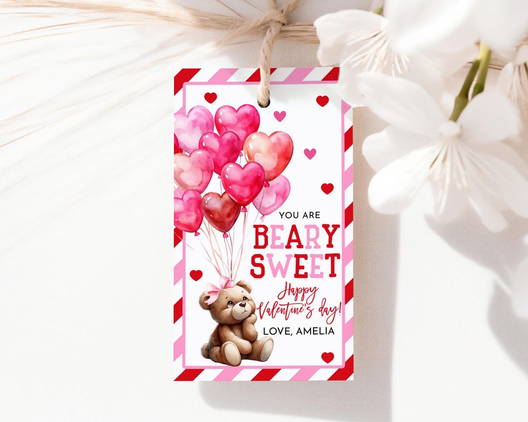 Teddy Bear Valentine Tag You Are Beary Sweet Hearts Valentines Day Gift ...