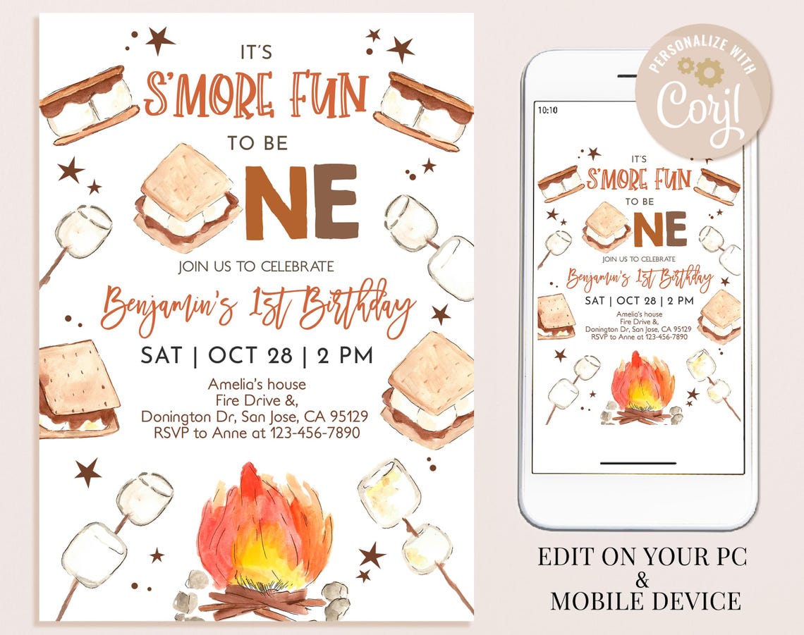 S'mores Birthday Invitation Bonfire Birthday Invite Smore Fun to Be One ...