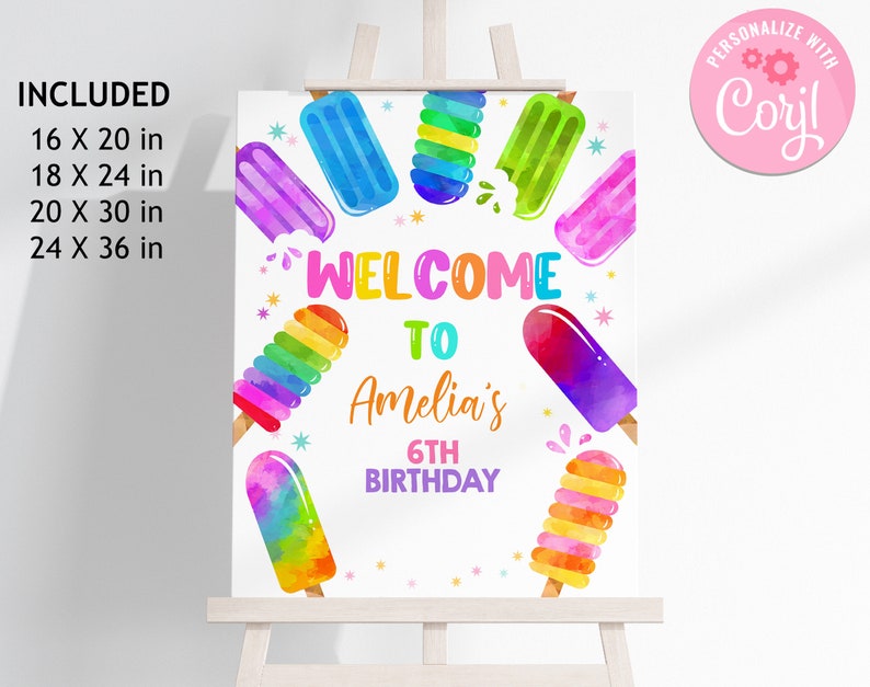 Popsicle Birthday Welcome Sign Boy Girl 1st Birthday Party Decor Ice ...