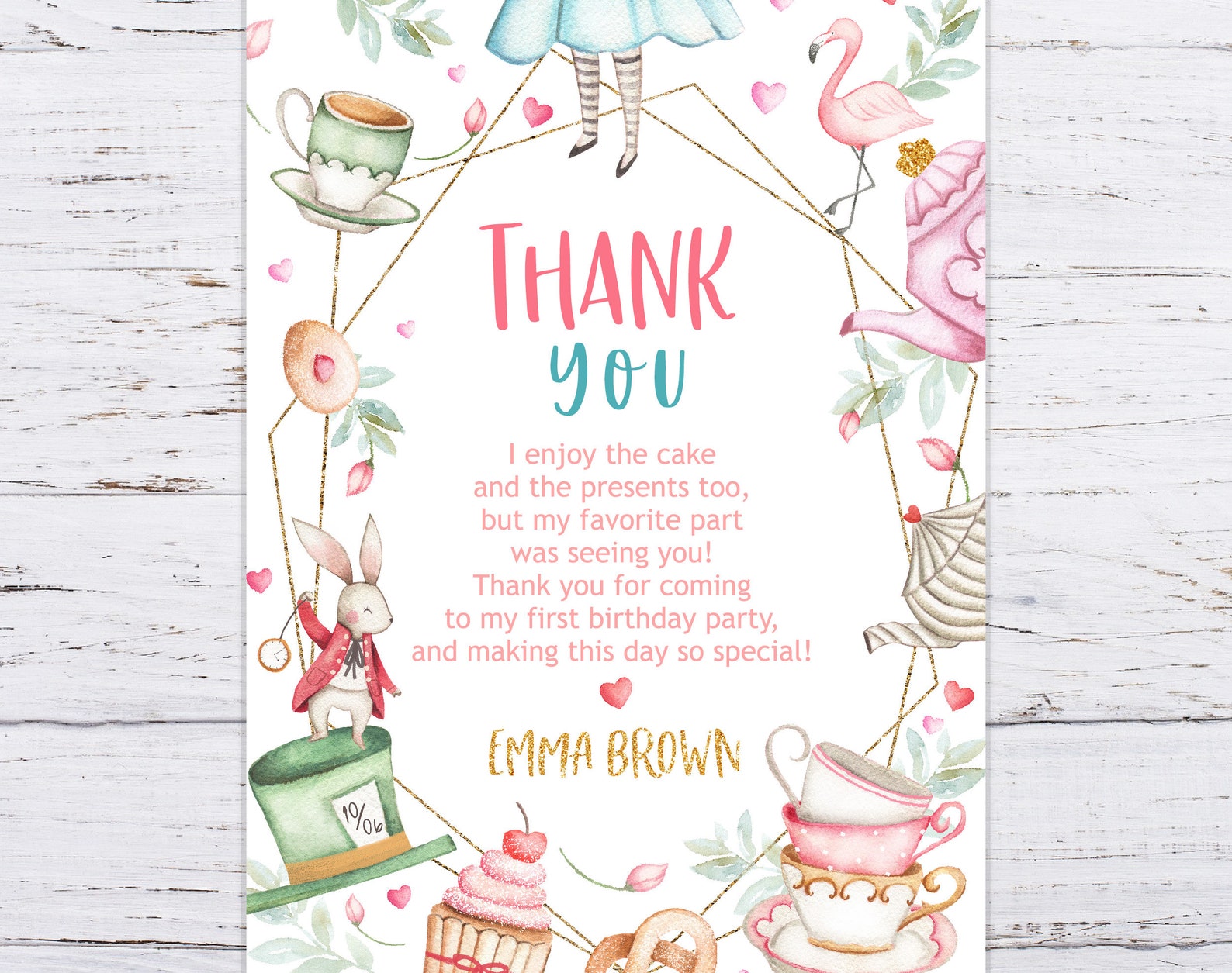 Alice in Wonderland Thank You Card Birthday Party Onederland - Etsy