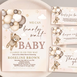 EDITABLE Bear Baby Shower Invitation Set We Can Bearly Wait Package ...