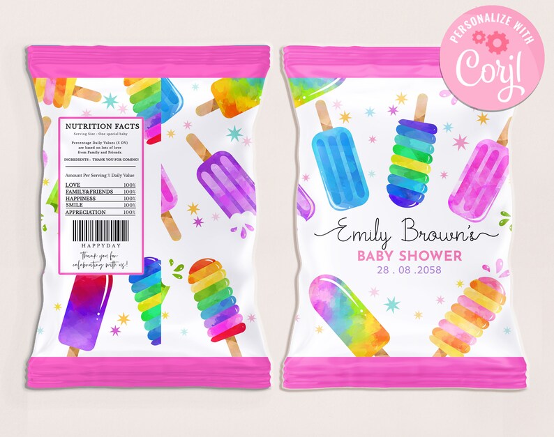 Popsicle Baby Shower Chip Bag Label She's Ready to Pop Gender Neutral ...