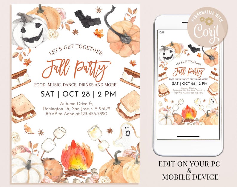 Halloween Fall Party Invitation Autumn Harvest Party Invite Backyard ...