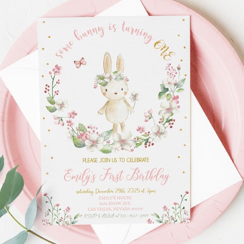 Bunny Rabbit Birthday Invitation Editable Template Instant - Etsy