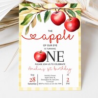 Apple Birthday Invitation With Photo, Apple of My Eye Invitation, Red ...