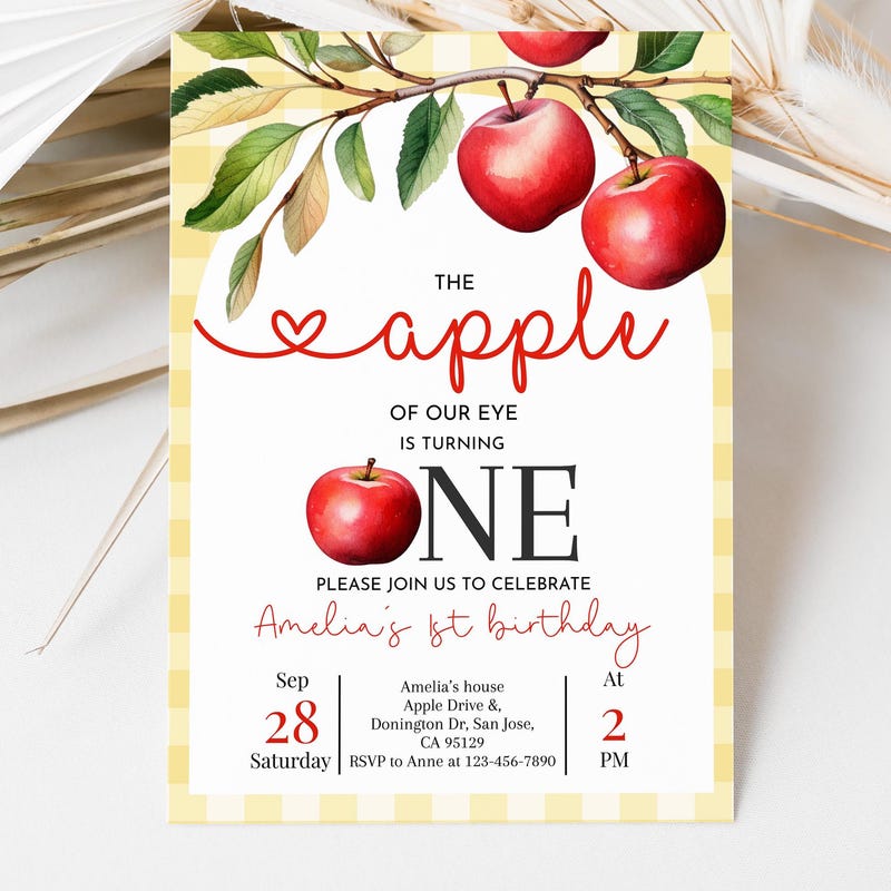 Apple Birthday Invitations - Etsy