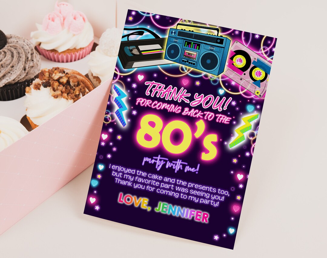 90s Party Thank You Card 40th Birthday Thank You Note 80s Retro Back to ...