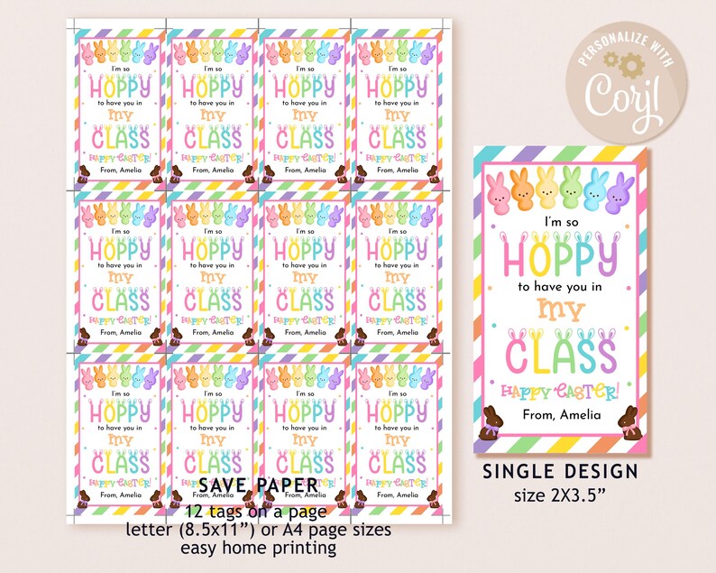 Easter Bunny Gift Tags, I'm so Hoppy to Have You in My Class Basket Tag ...