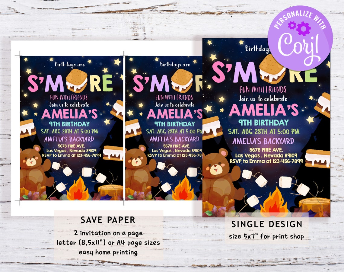 Smore Invitation Birthday Party Bonfire Invite Camp Fun Picnic | Etsy