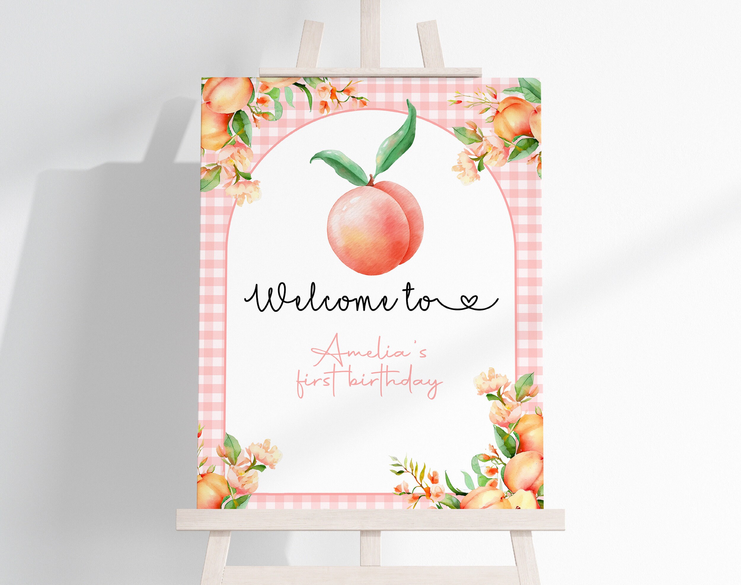 Peach Birthday Welcome Sign One Sweet as a Peach Poster Girl 1st Summer ...