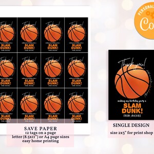 Basketball Favor Tags Girl Boy 3rd Birthday Party Sports Team All Star ...