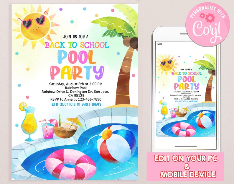 Back to School Invitation End of Summer Pool Party Invites - Etsy