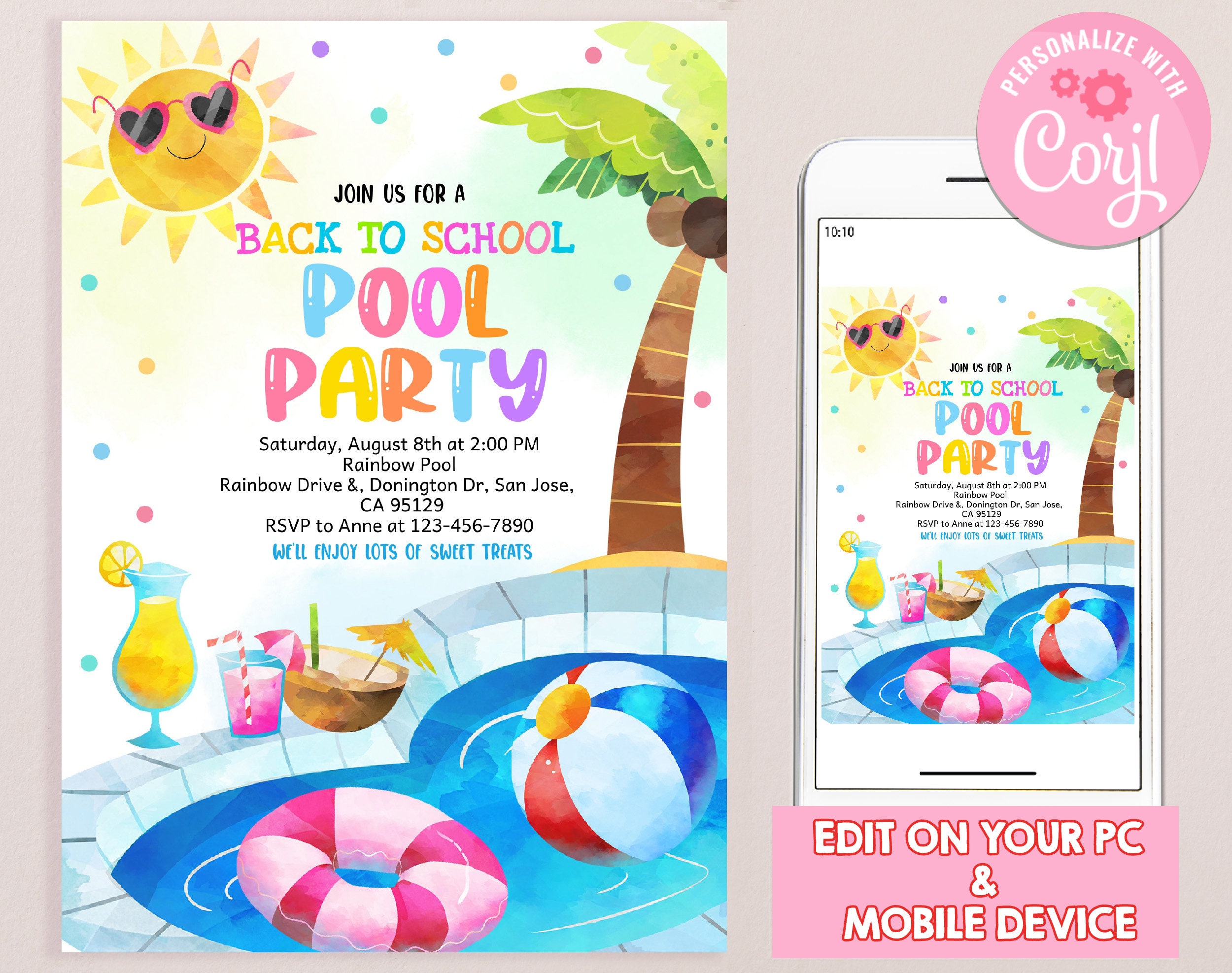 Back to School Invitation End of Summer Pool Party Invites Goodbye ...