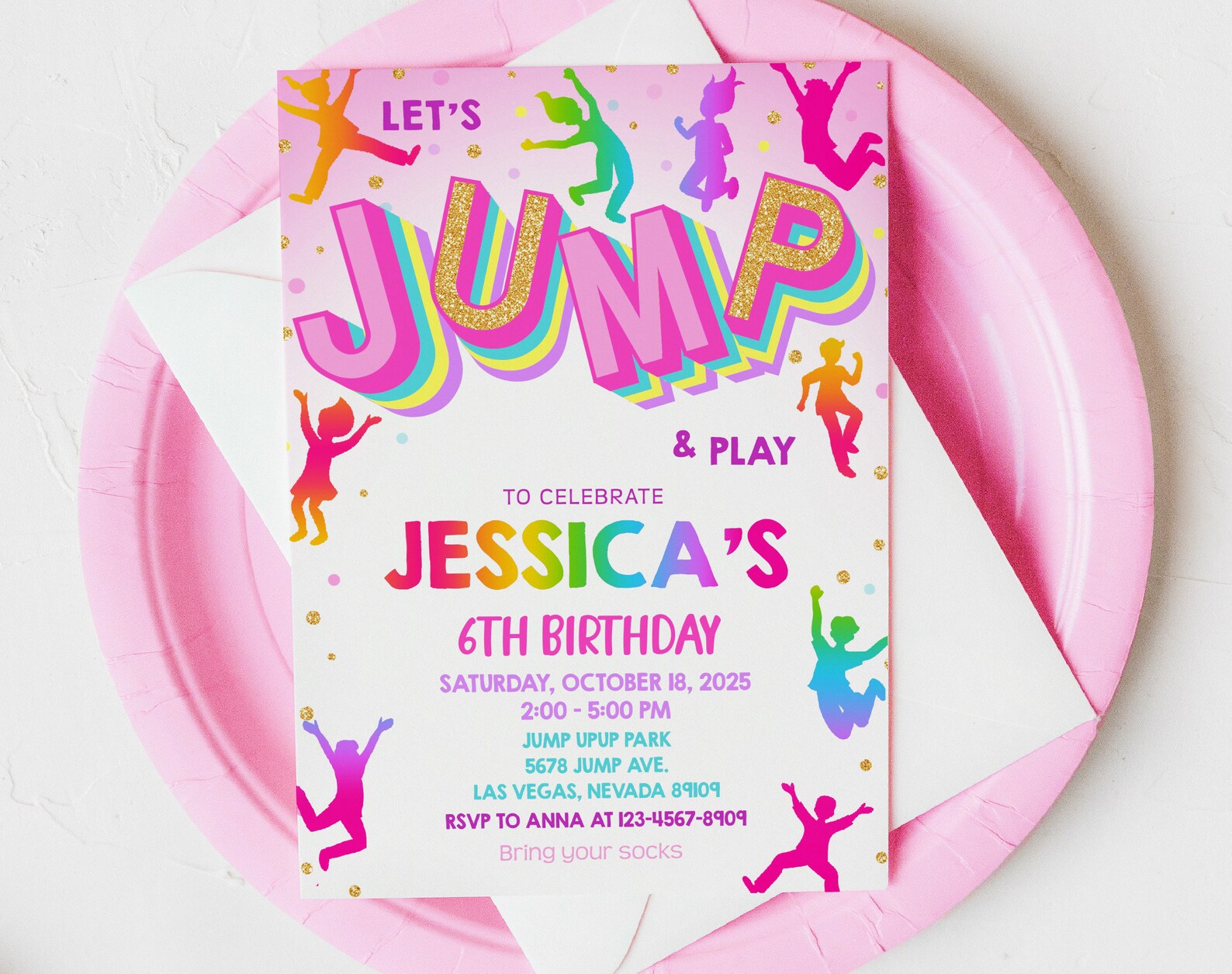 Jump Invitation Birthday Party Invite Trampoline Bounce - Etsy