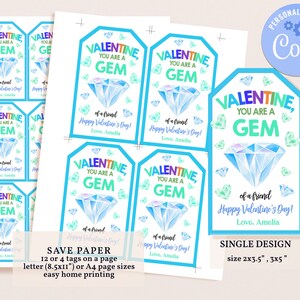 Valentine Tag You're A Gem Best Friend Happy Valentines Day Gift Tags ...
