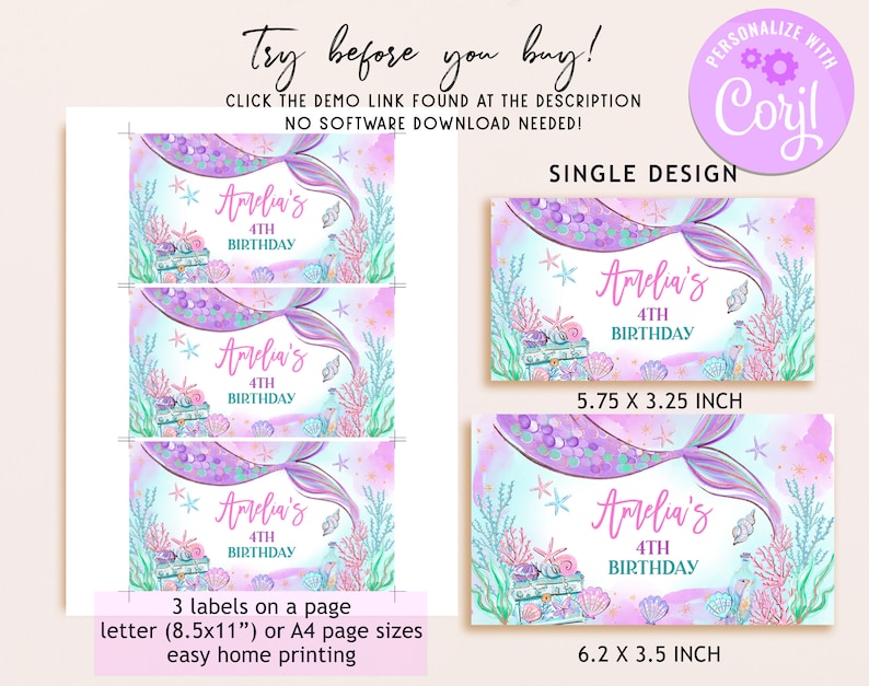 Mermaid Gable Box Labels Under the Sea Party Favors Girl - Etsy