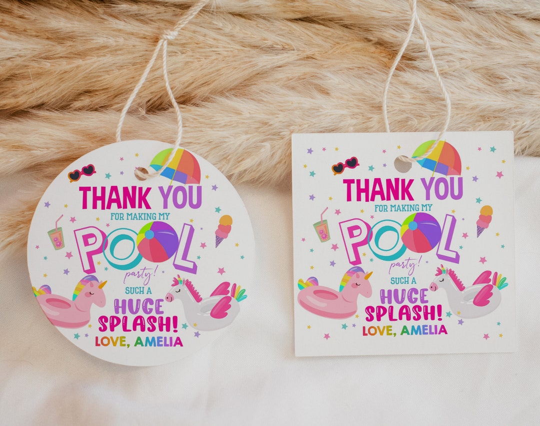 Pool Party Gift Tags Boy Girl Kids Birthday Thank You Stickers Summer ...