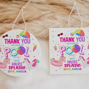Pool Party Gift Tags Boy Girl Kids Birthday Thank You Stickers Summer ...