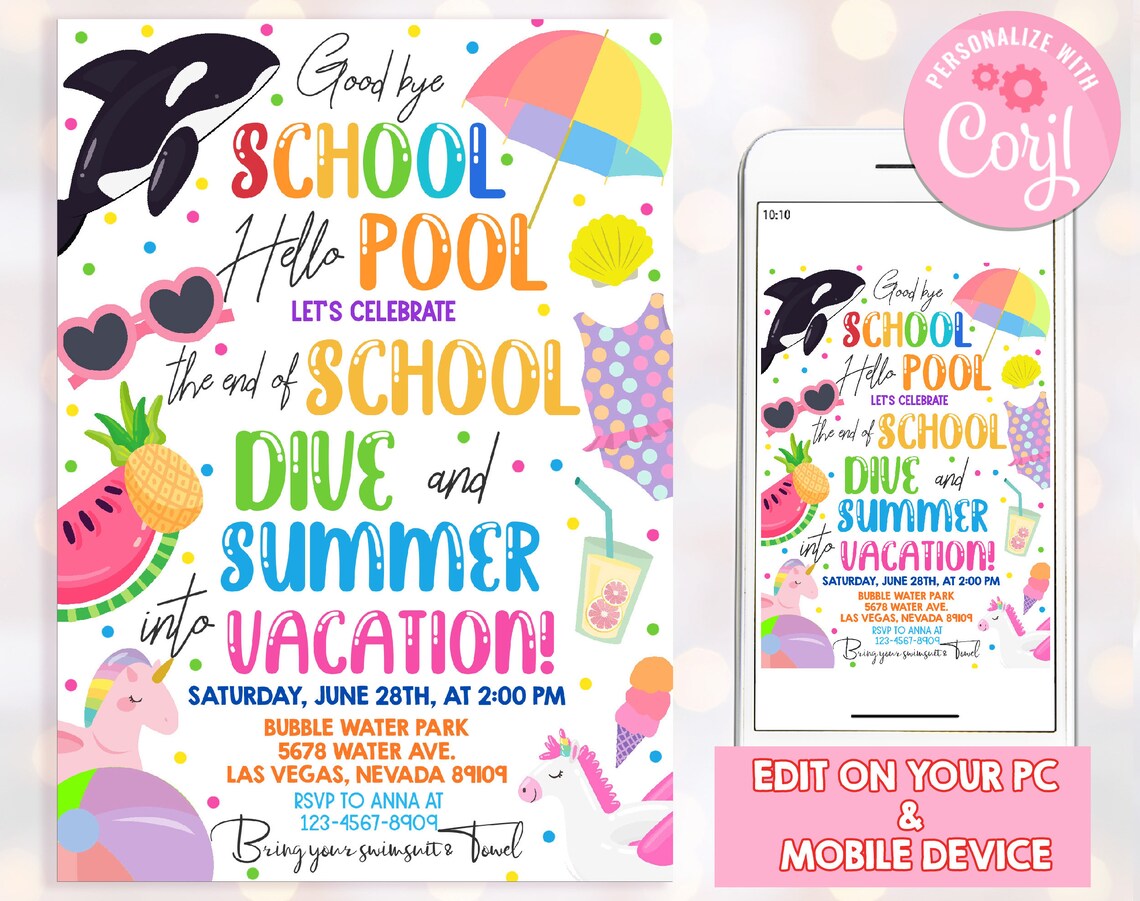 End of School Invitation Kick off to Summer Party Invites Popsicle Swim ...